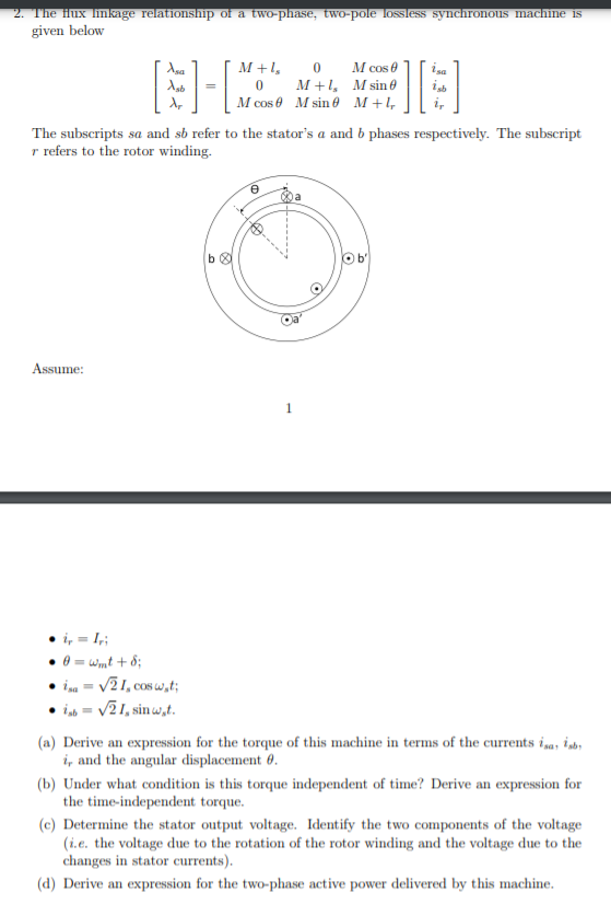 2. The flux linkage relationship of a two-phase, | Chegg.com