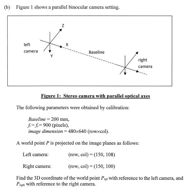 (b) Figure 1 shows a parallel binocular camera | Chegg.com
