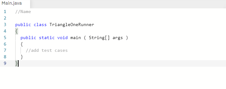 Solved 1 3 Main.java //Name 2 public class TriangleOneRunner | Chegg.com