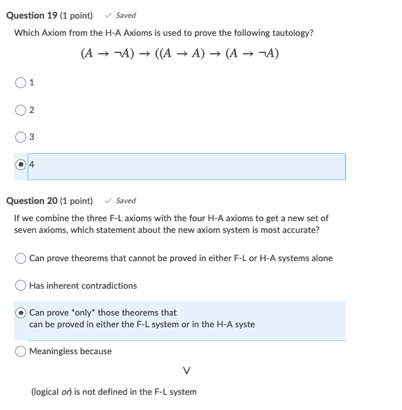 Saved Question 19 (1 point) Which Axiom from the | Chegg.com