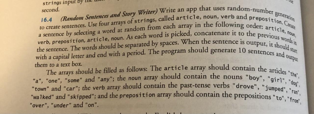Solved C# level 2 assignment 5 Random sentences and story | Chegg.com