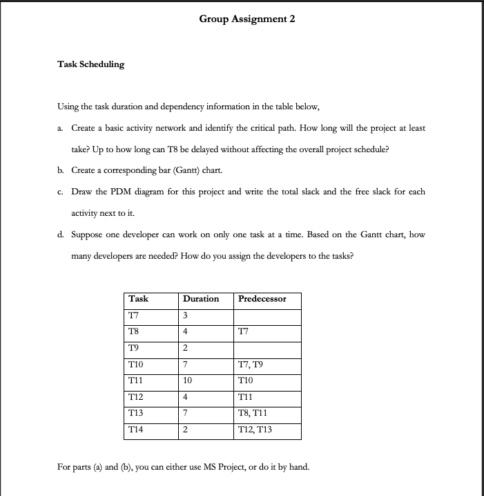 Solved Using the task duration and dependency information in | Chegg.com