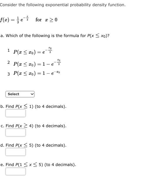 Solved Consider the following exponential probability | Chegg.com