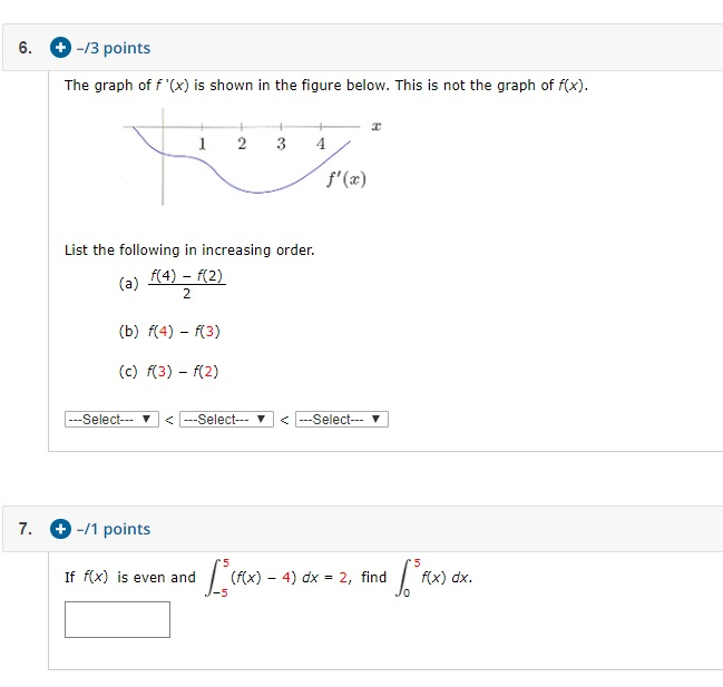 Solved 6. + -13 points The graph of f'(x) is shown in the | Chegg.com