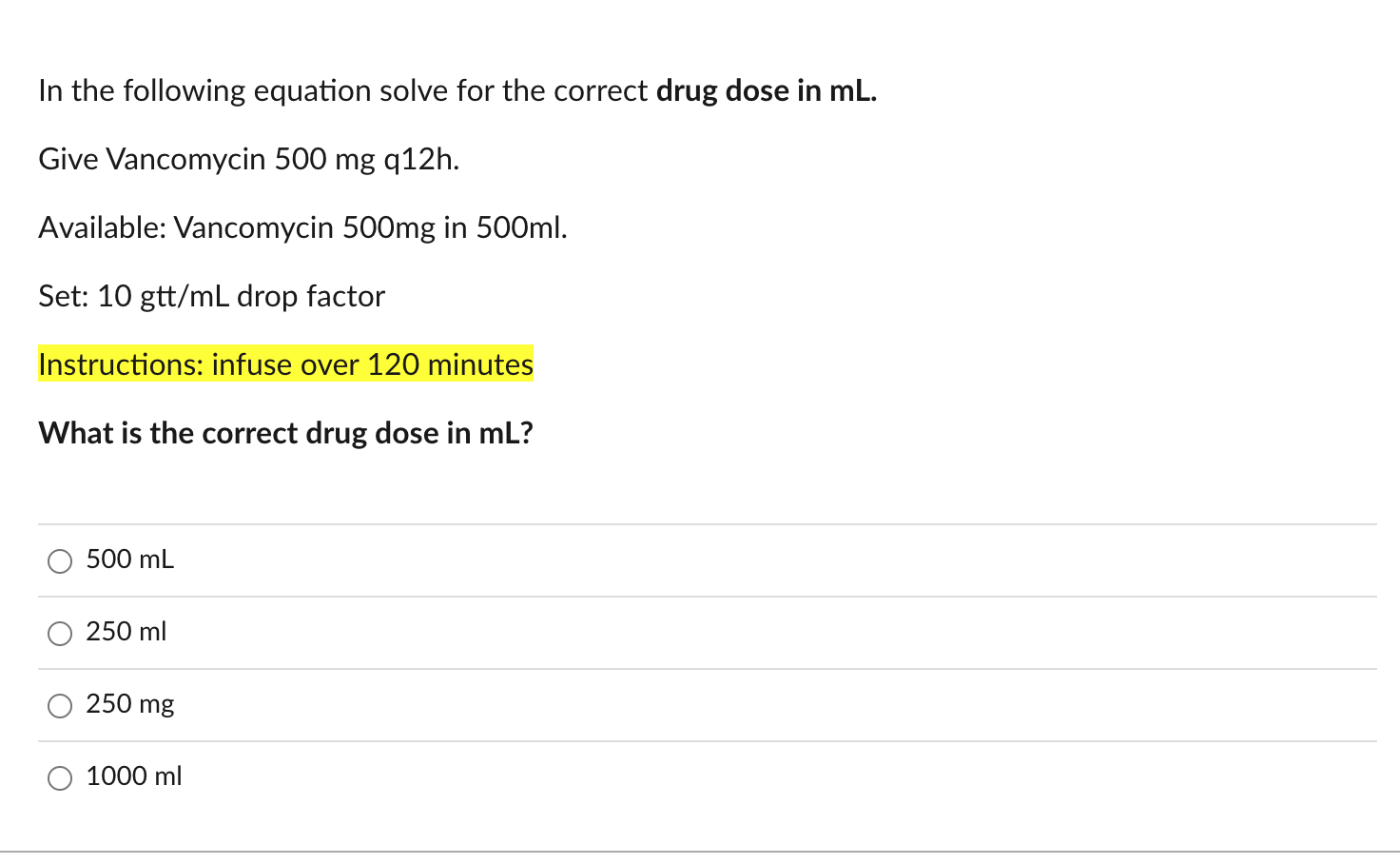 Solved In the following equation solve for the correct drug | Chegg.com