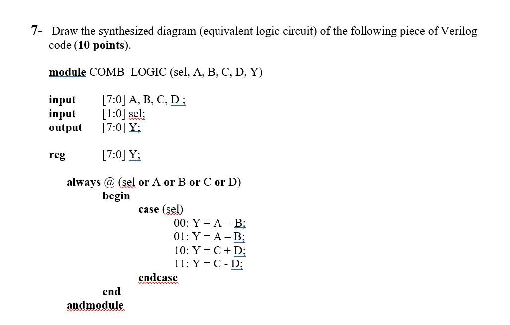 Solved 7- Draw the synthesized diagram (equivalent logic | Chegg.com