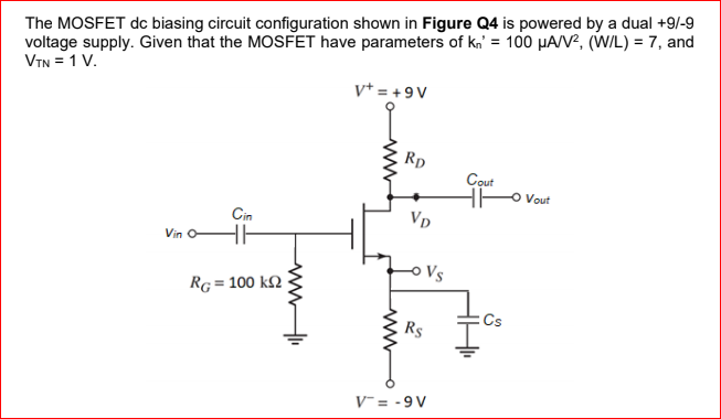 Solved The MOSFET dc biasing circuit configuration shown in | Chegg.com