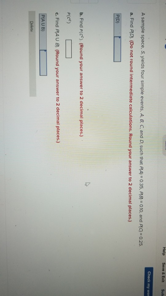 Solved Help Save & Exit Sub Check my wor A sample space, S. | Chegg.com