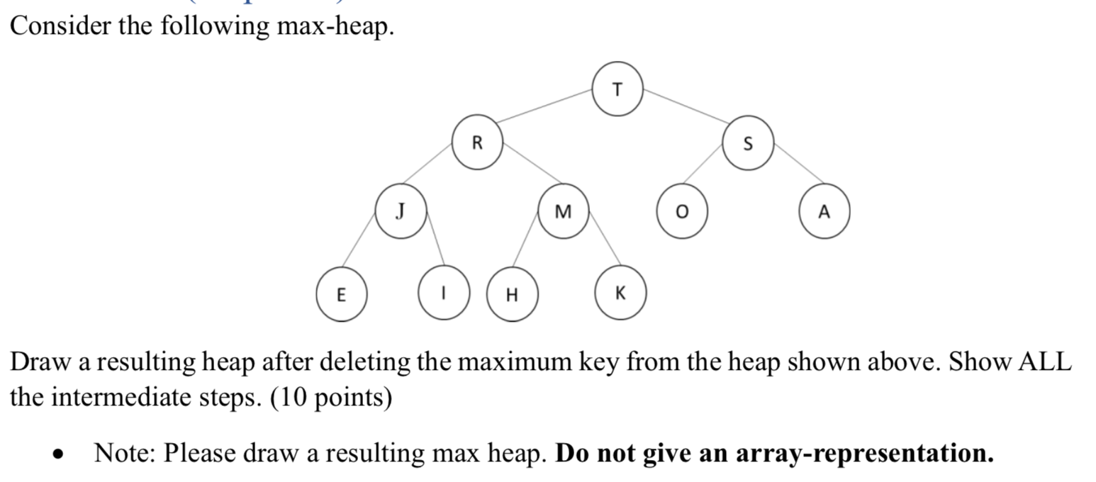 Solved Consider the following max-heap. T R J M A E H K Draw | Chegg.com