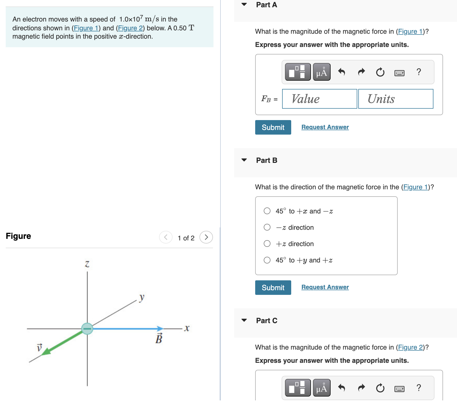Solved An electron moves with a speed of 1.0×107ms ﻿in the | Chegg.com