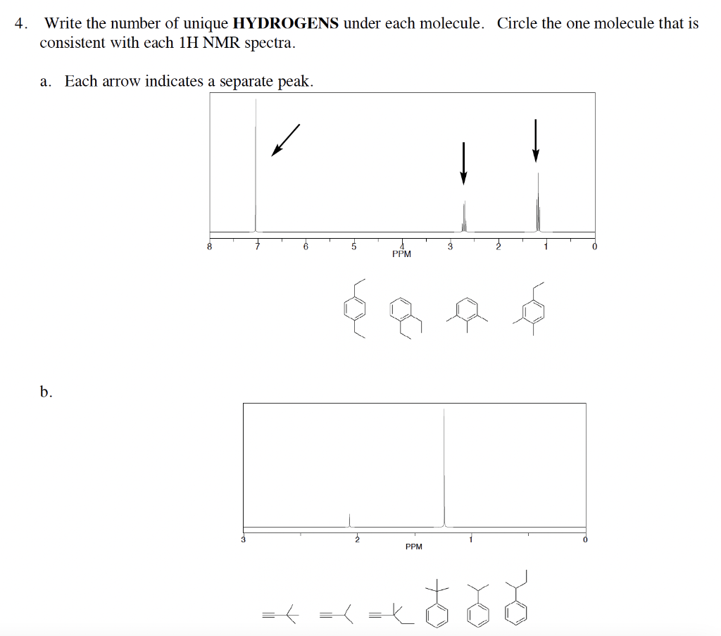 Solved 4. Write the number of unique HYDROGENS under each | Chegg.com