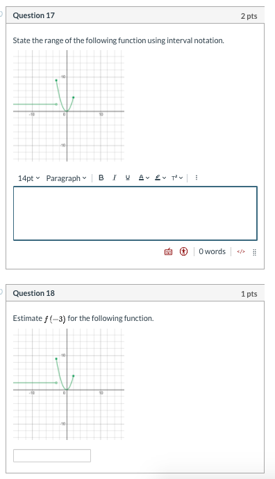 Solved Question 17 2 pts State the range of the following | Chegg.com