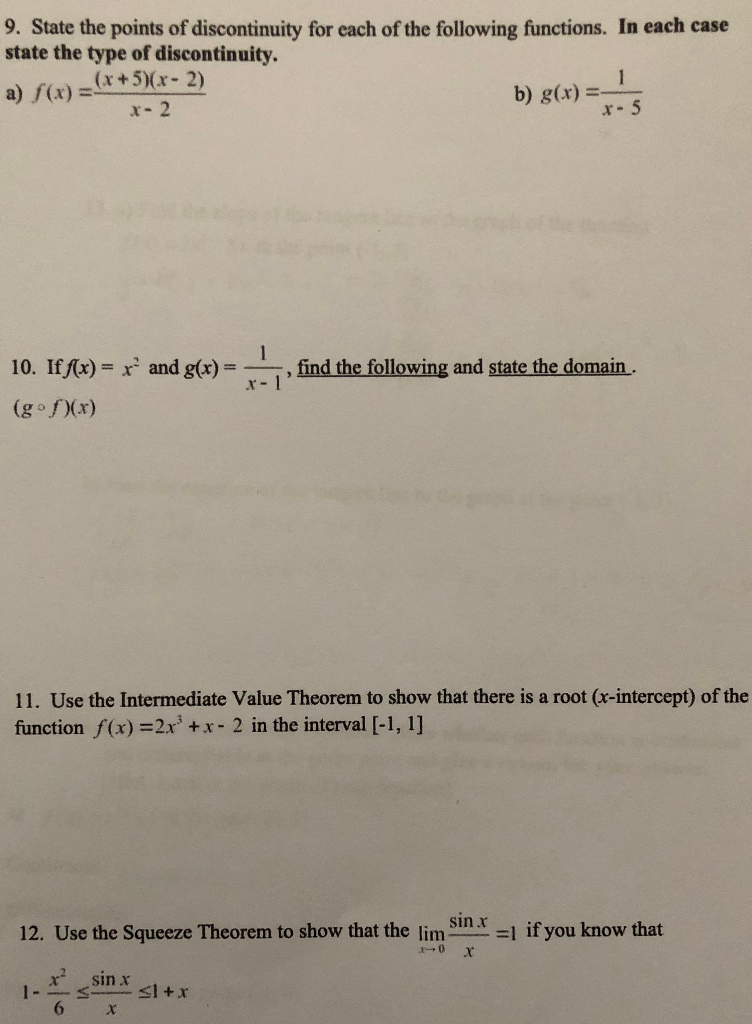 Solved 9. State the points of discontinuity for each of the | Chegg.com