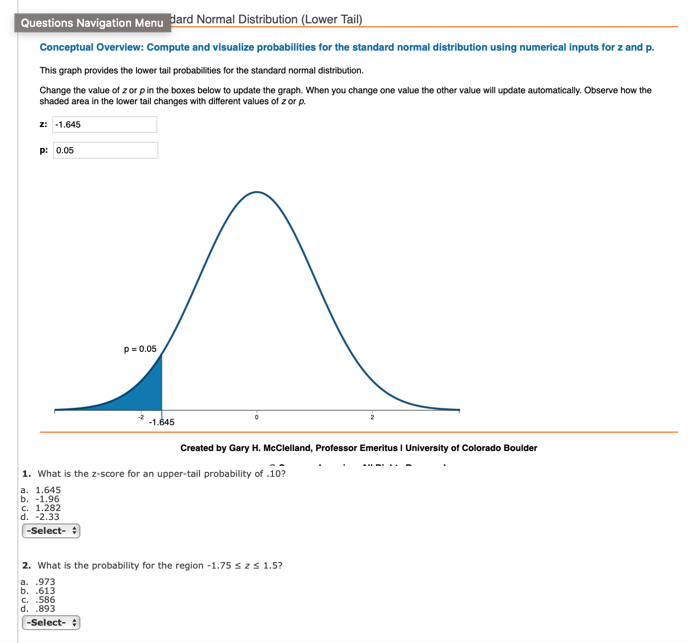 Solved Questions Navigation Menu dard Normal Distribution | Chegg.com