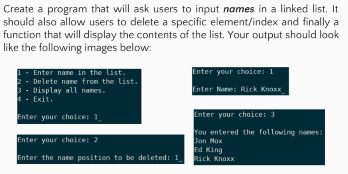 Solved Create a program that will ask users to input names | Chegg.com