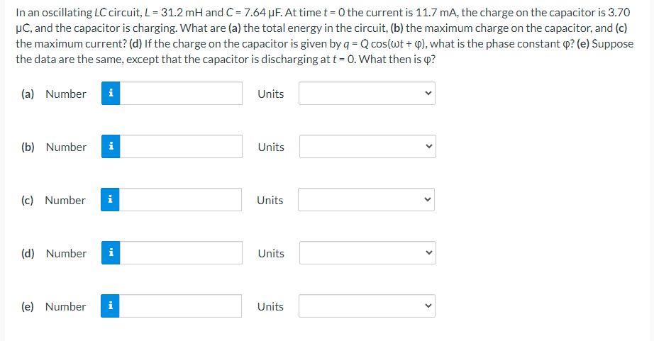Solved In an oscillating LC ﻿circuit, L=31.2mH ﻿and | Chegg.com