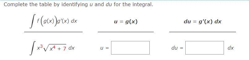 Solved Complete the table by identifying u and du for the | Chegg.com
