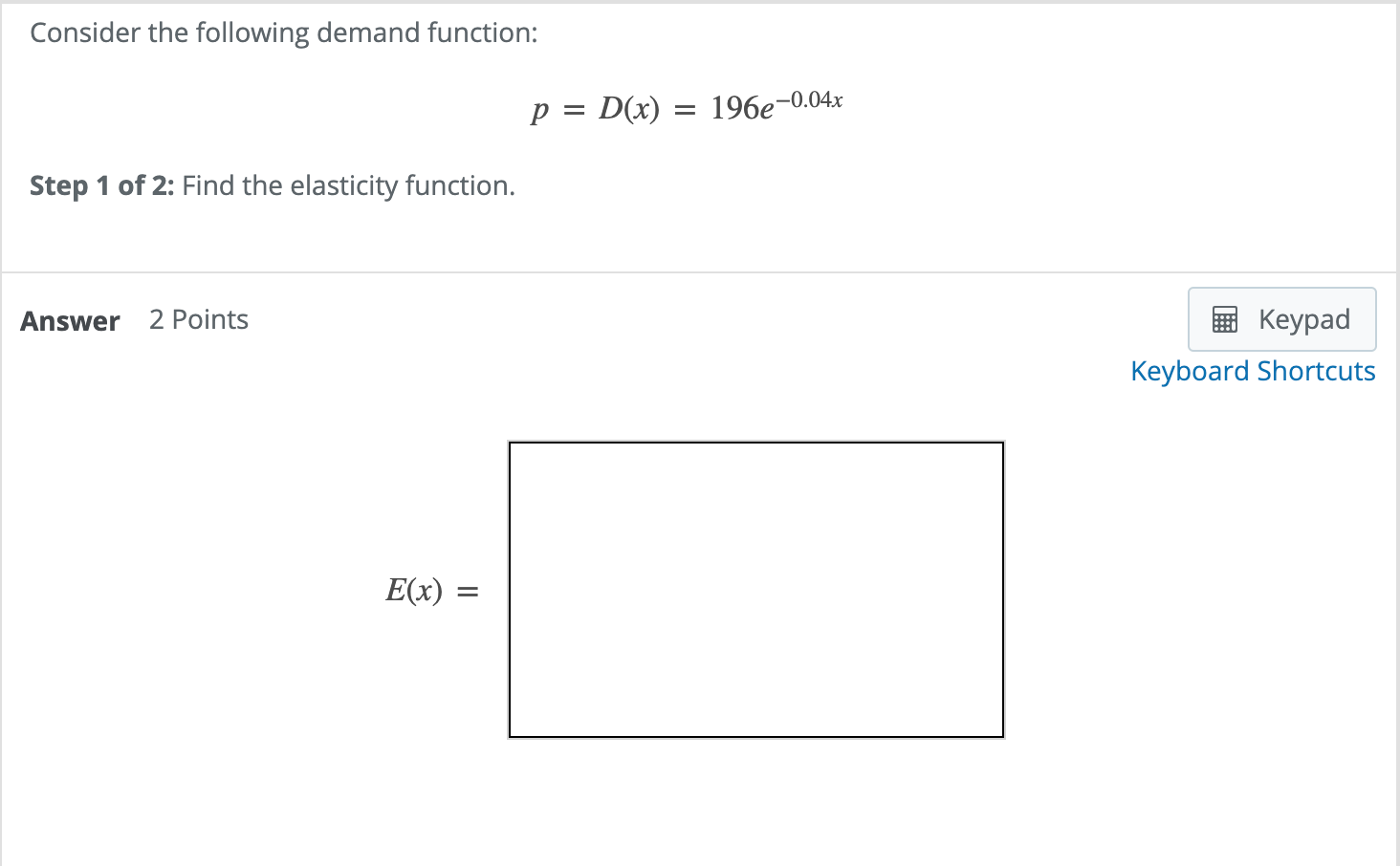 Solved Consider the following demand function: p = D(x) | Chegg.com