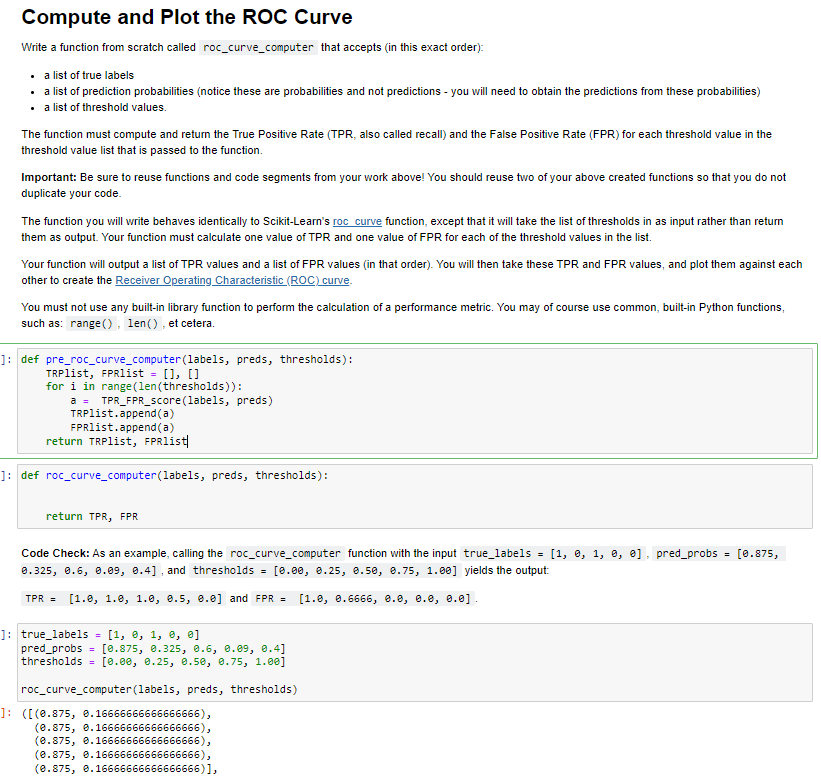 Solved Compute and Plot the ROC Curve Write a function from | Chegg.com