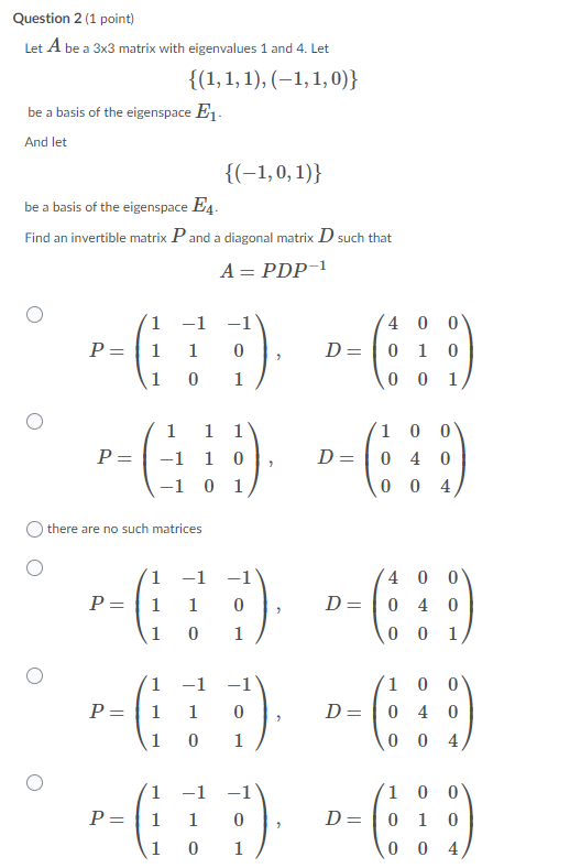 Solved Question 2 (1 point) Let A be a 3x3 matrix with | Chegg.com