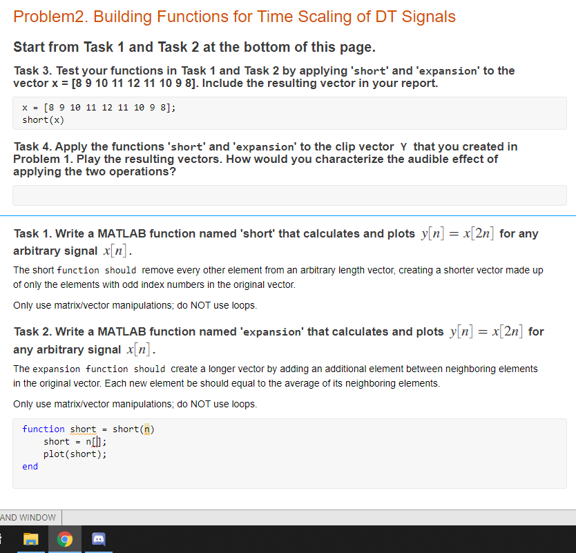 Solved Problem2. Building Functions for Time Scaling of DT | Chegg.com