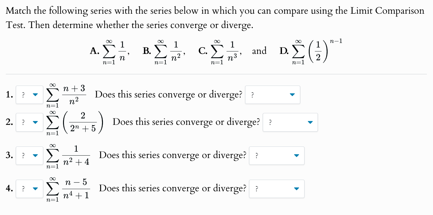 Solved Match the following series with the series below in | Chegg.com