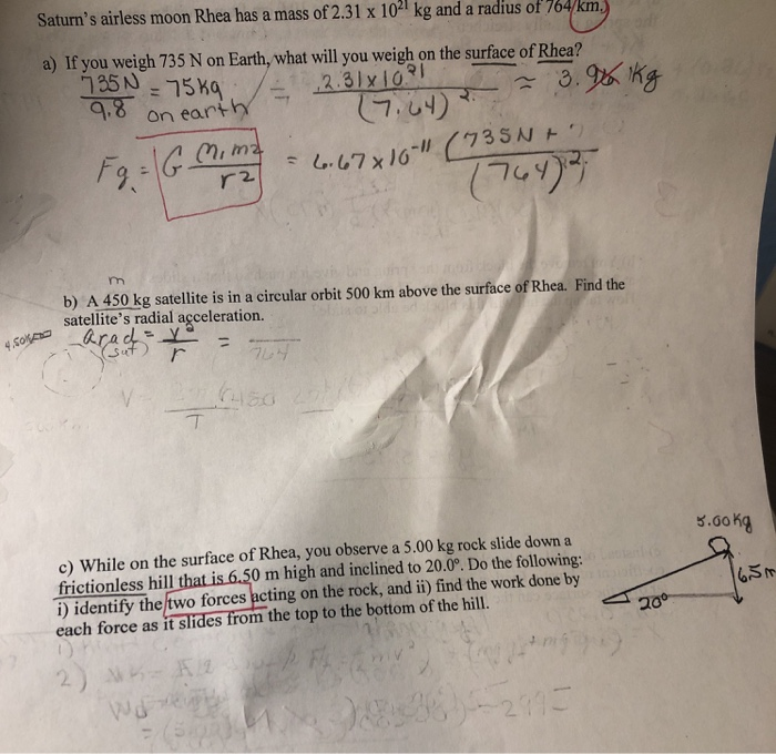 Solved Saturn's airless moon Rhea has a mass of 2.31 x 102l | Chegg.com