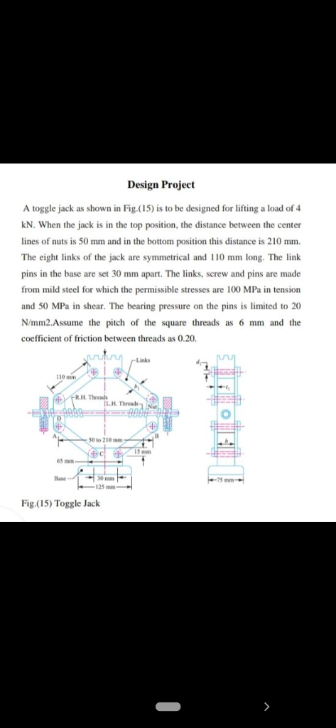 Solved Design Project A toggle jack as shown in Fig.(15) is | Chegg.com