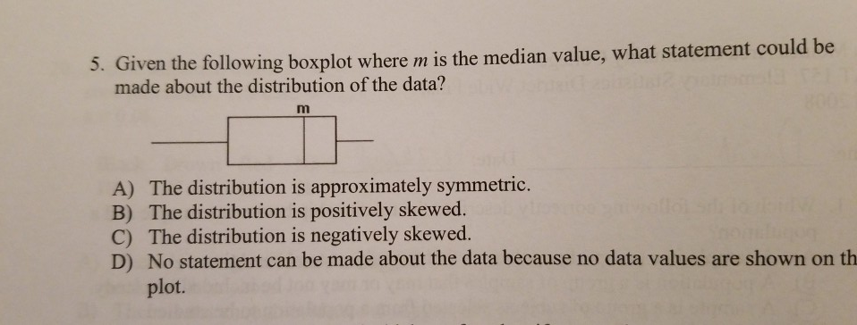 Solved 5. Given the following boxplot where m is the median | Chegg.com