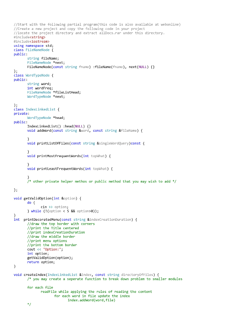 Solved C++ Programming Document Indexing Please make it | Chegg.com
