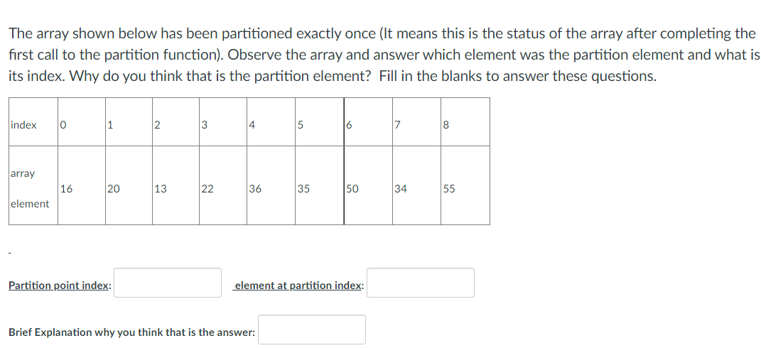 Solved The array shown below has been partitioned exactly | Chegg.com