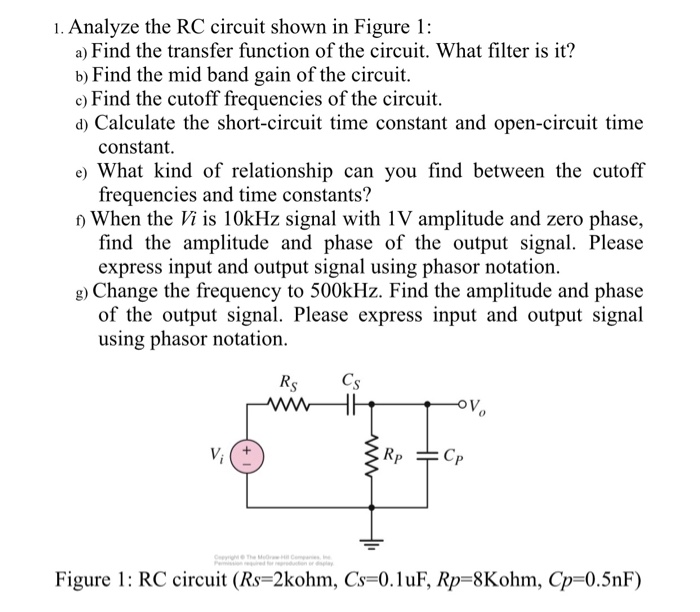 Solved 1. Analyze the RC circuit shown in Figure 1: a) Find | Chegg.com