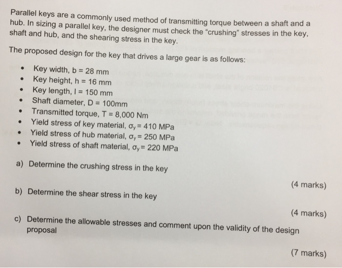 Solved Parallel keys are a commonly used method of | Chegg.com