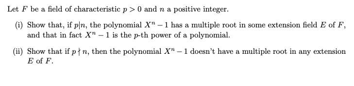 Solved Let F be a field of characteristic p>0 and n a | Chegg.com