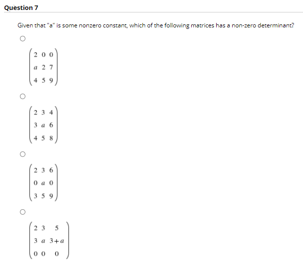 Solved Question 7 Given that "a" is some nonzero constant, | Chegg.com