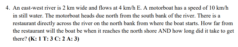 Solved 4. An east-west river is 2 km wide and flows at 4 | Chegg.com