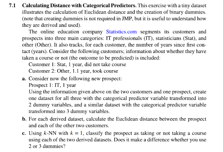 7.1 Calculating Distance with Categorical Predictors. | Chegg.com