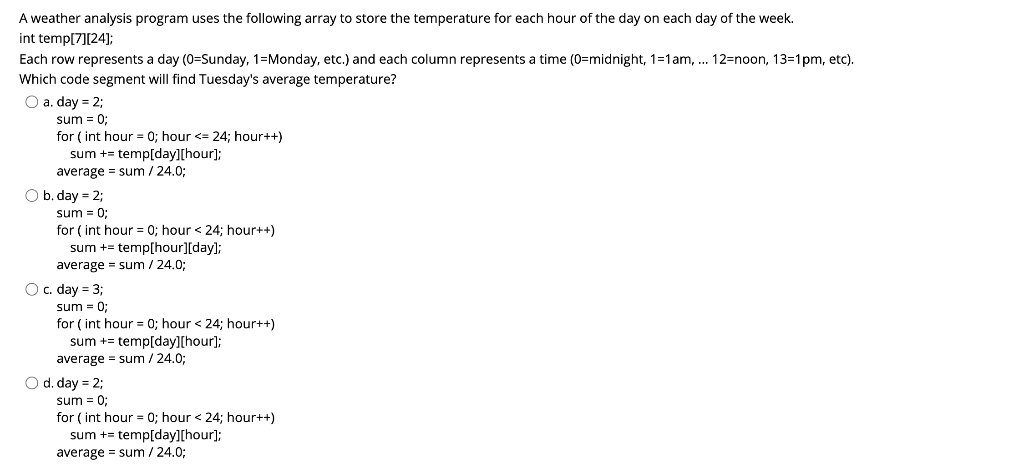 Solved A Weather Analysis Program Uses The Following Array