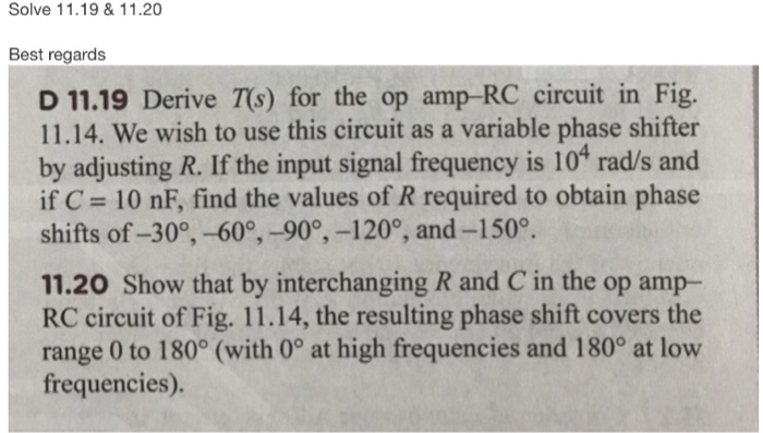 Solved Solve 11.19 &11.20 Best regards D 11.19 Derive T(s) | Chegg.com