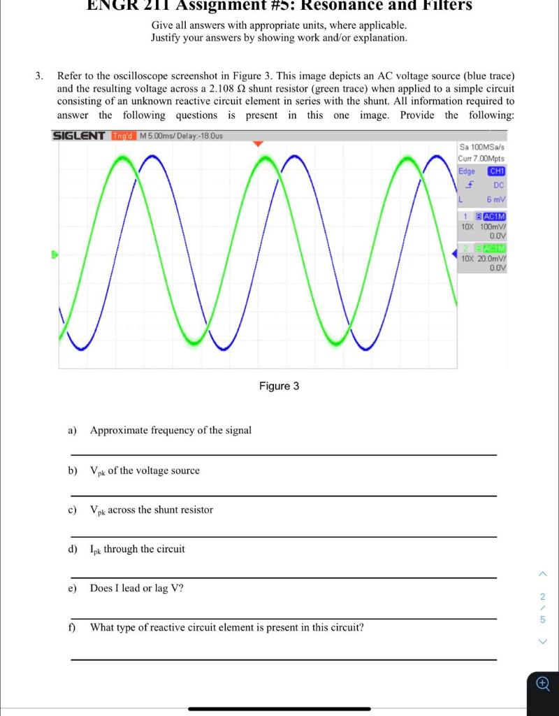 Solved ENGR 211 Assignment #5: Resonance and Filters Give | Chegg.com