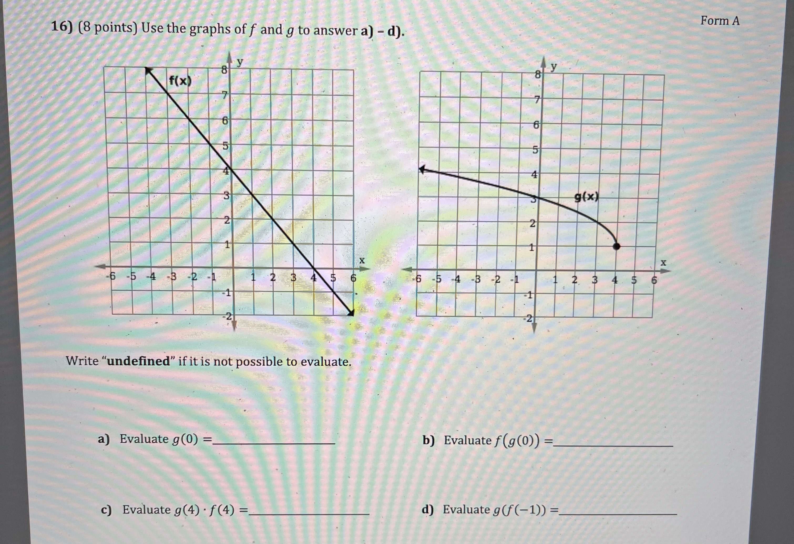 Solved 16) (8 points) Use the graphs of f and g to answer a) | Chegg.com