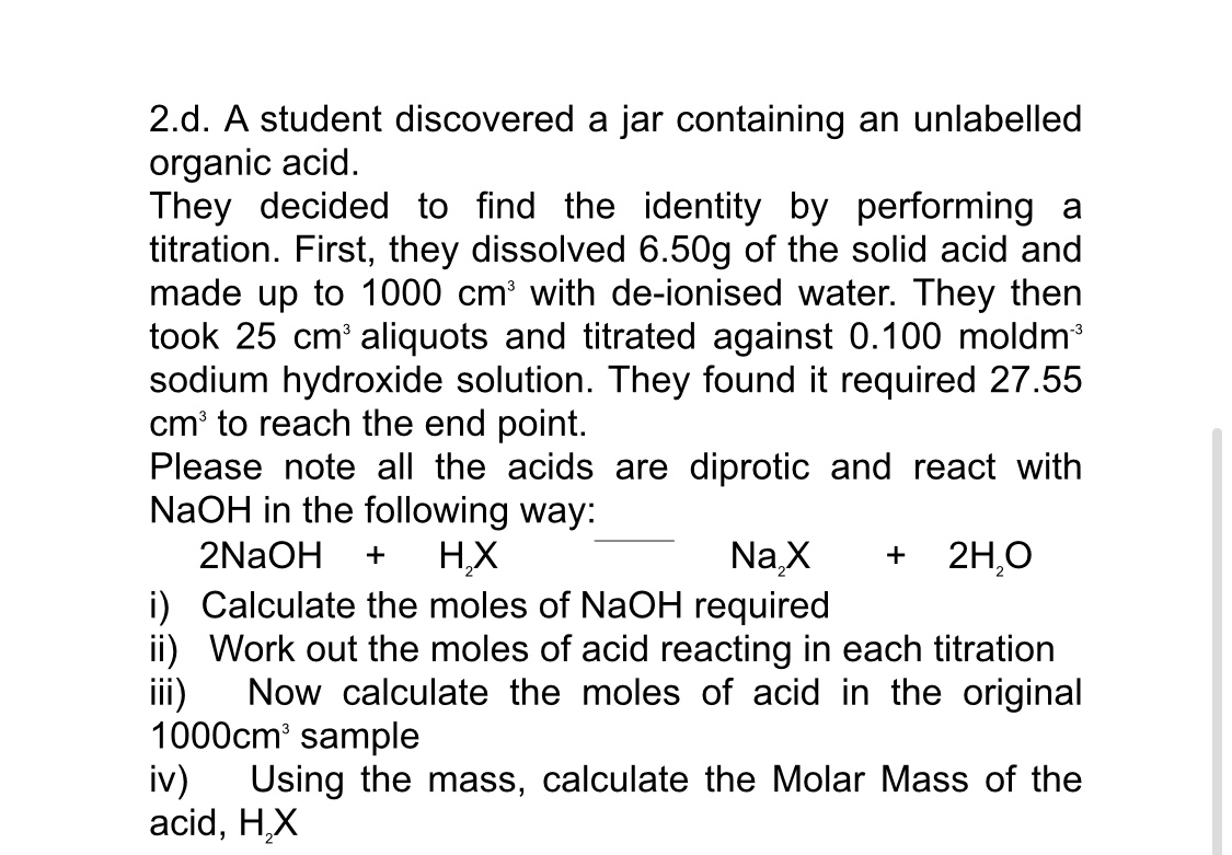 Solved 2.d. A student discovered a jar containing an | Chegg.com