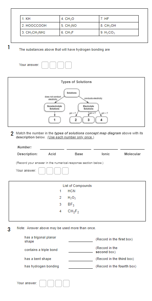 Solved 1. KH 4. CHO 7. HF 2. HOOCCOOH 5. CHNO 8. CH3OH 3. | Chegg.com