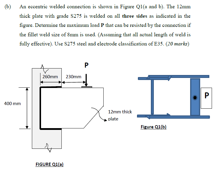 Solved (6) An eccentric welded connection is shown in Figure | Chegg.com