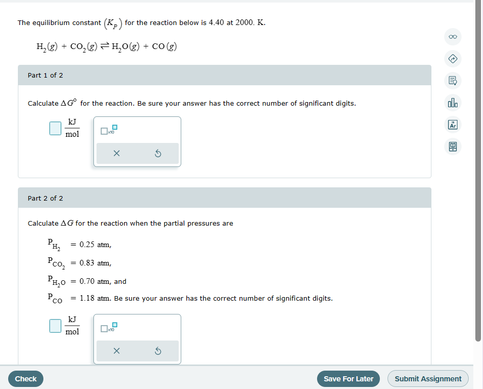 Solved The Equilibrium Constant Kp For The Reaction Below