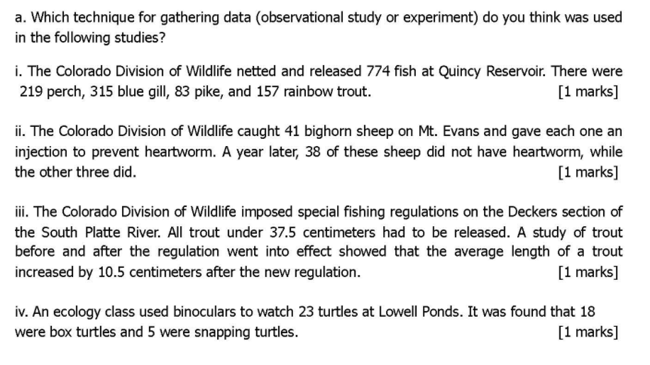 Solved a. Which technique for gathering data (observational | Chegg.com