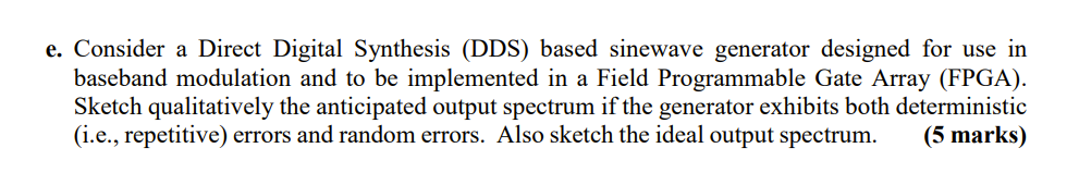 Solved e. Consider a Direct Digital Synthesis (DDS) based | Chegg.com