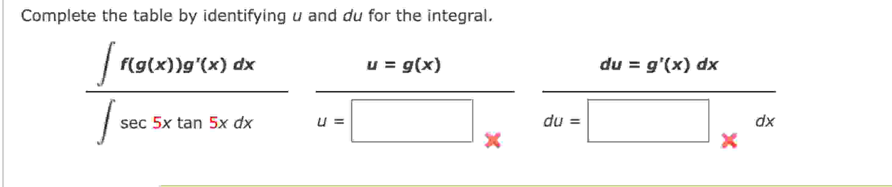 Solved Complete the table by identifying u ﻿and du ﻿for the | Chegg.com