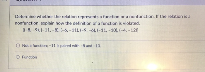 Solved Determine whether the relation represents a function | Chegg.com