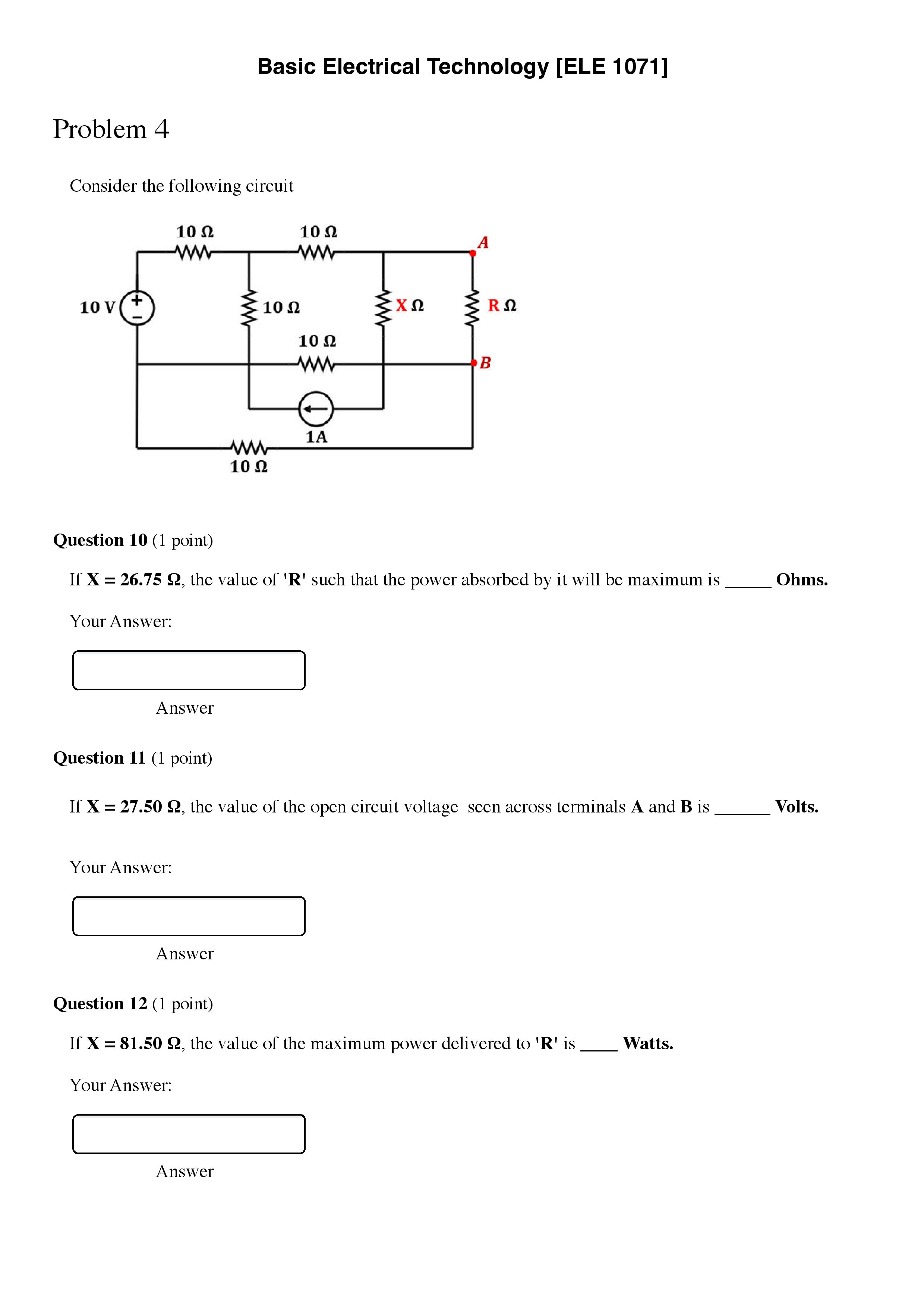 Solved Basic Electrical Technology [ELE 1071] Problem 4 | Chegg.com